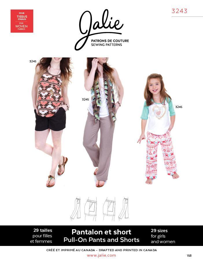 Sewing Pattern Jalie 3243 - Women's Pull-on Pants and Shorts